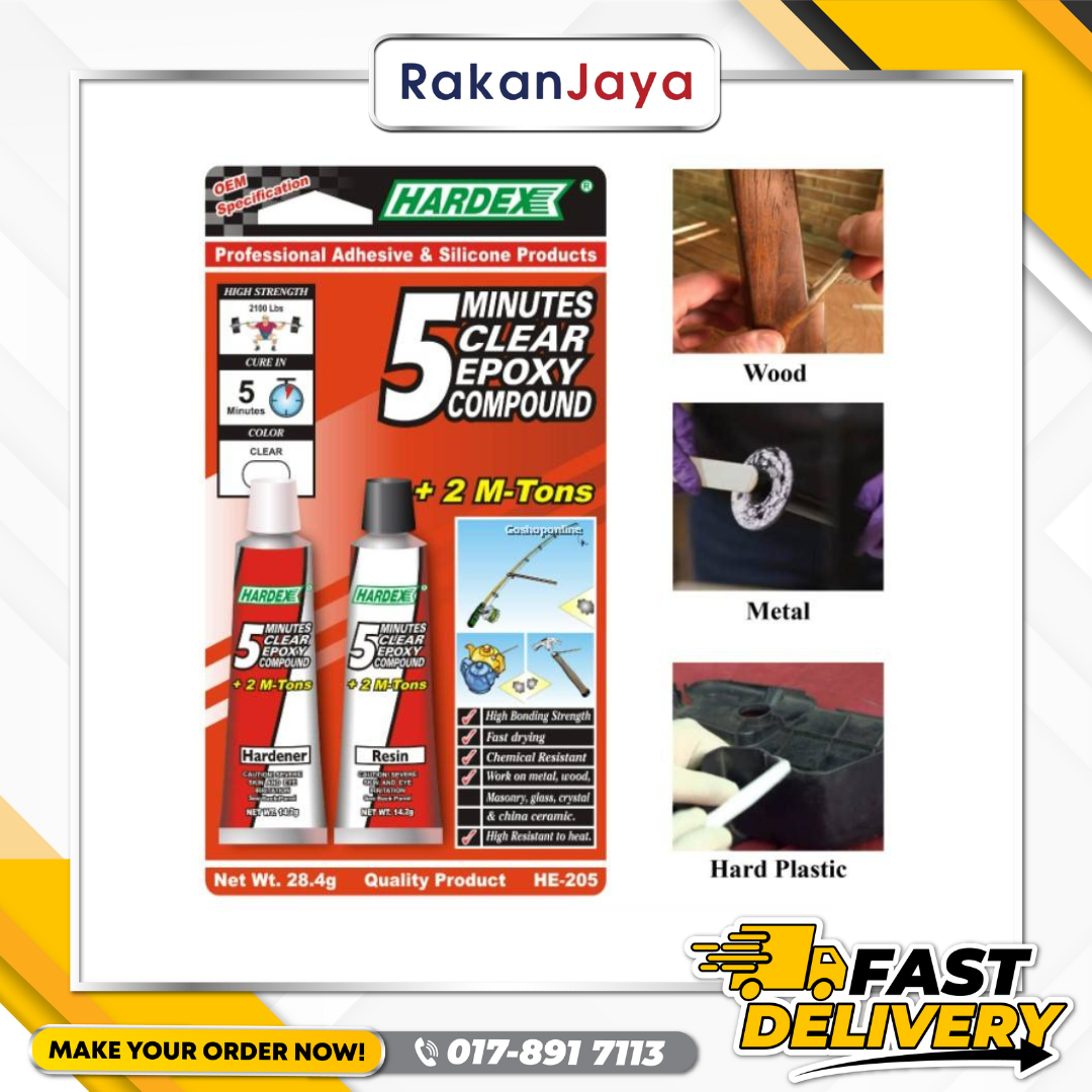 HARDEX 5 MINS CLEAR EXPOXY COMPOUND (HE-205) – Rakan Jaya Hardware